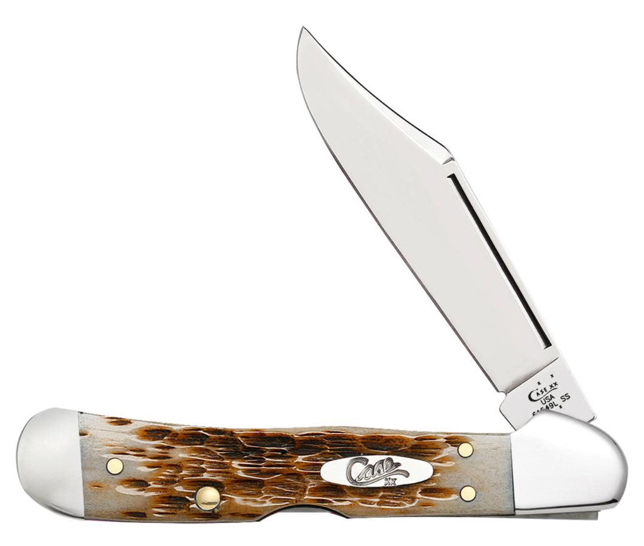 Case Amber Bone SS Peach Seed Jig Mini CopperLock® (00133) – Willey Knives