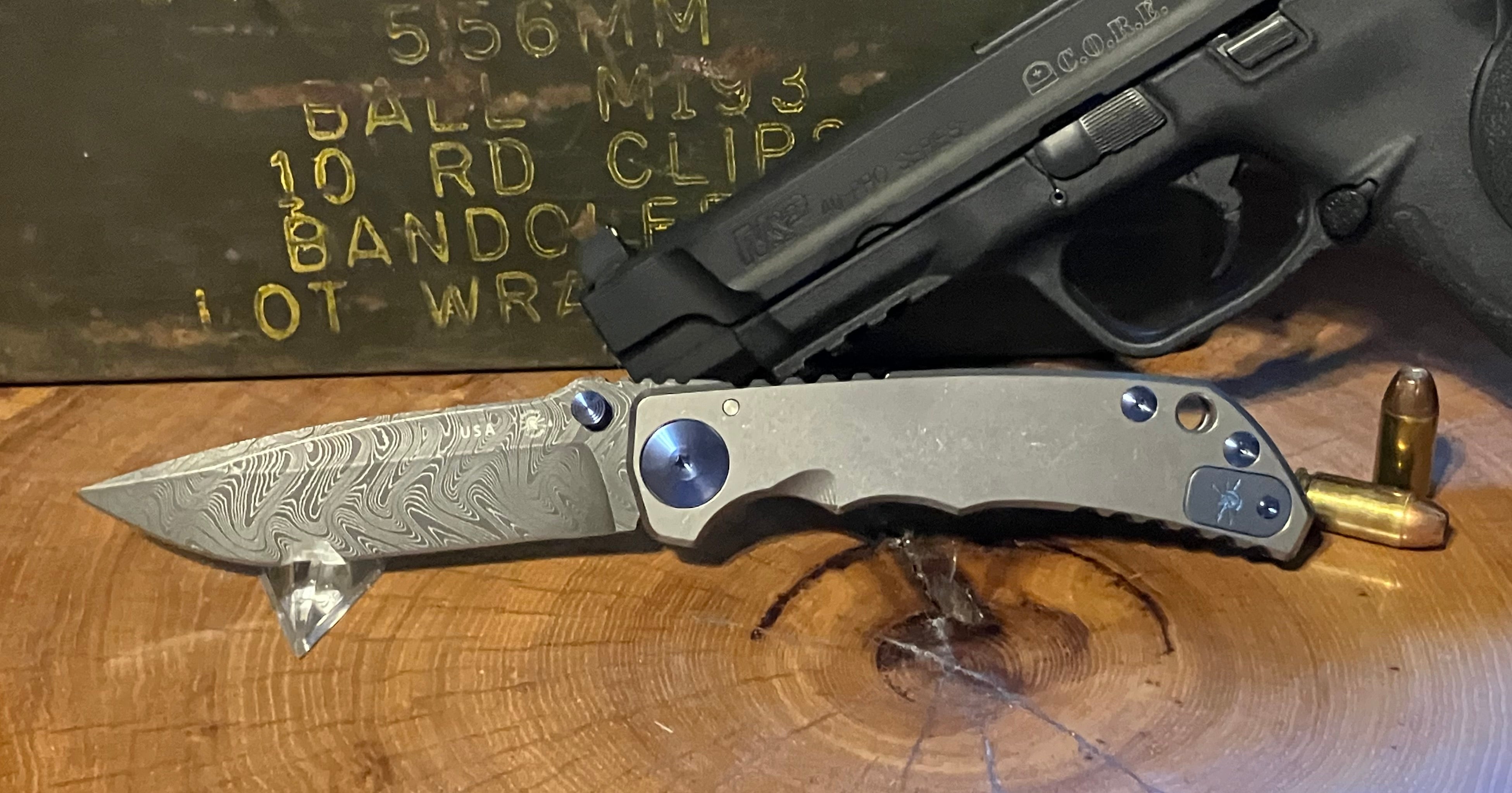 Spartan Blades Elite Harsey Folder Custom, Chad Nichols Damascus, Blue ...